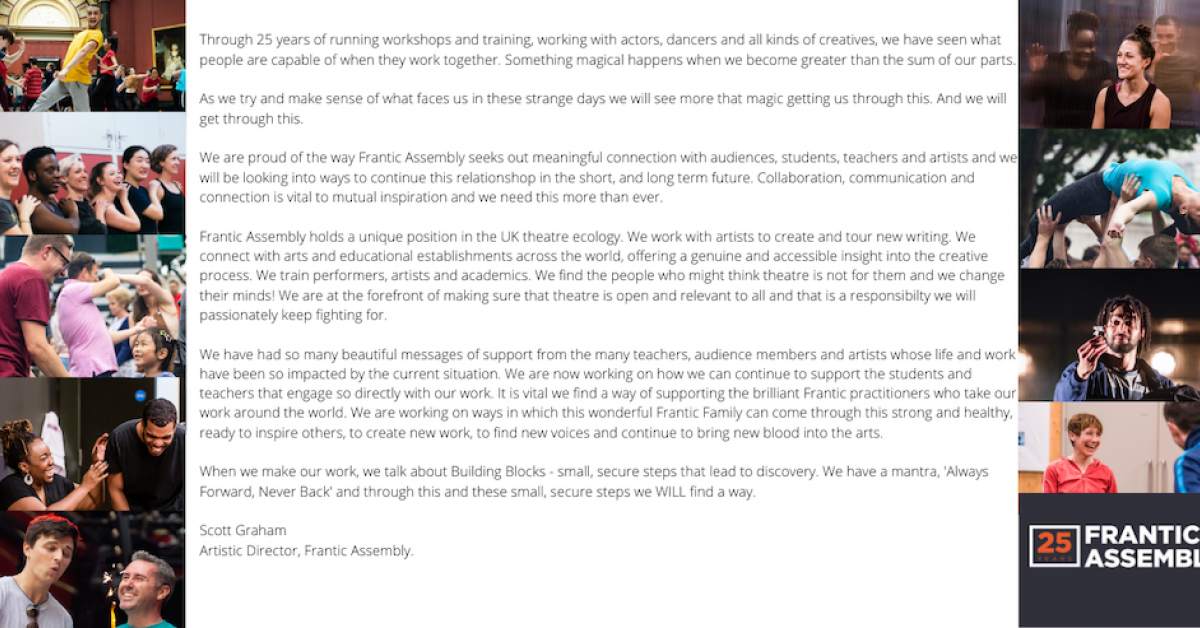 A Statement from Scott Graham and Frantic Assembly | Frantic Assembly